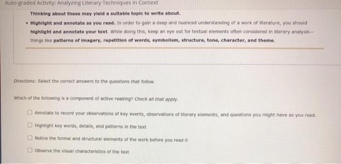 Solved Auto-graded Activity: Analyzing Literary Techniques | Chegg.com