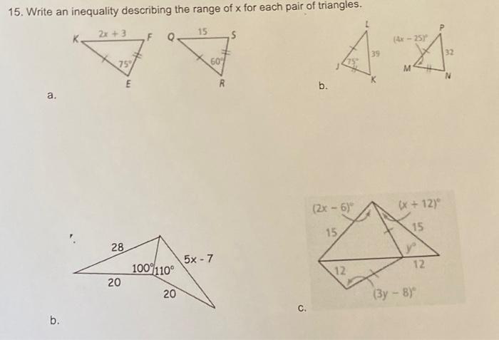 Solved 15. Write an inequality describing the range of x for | Chegg.com