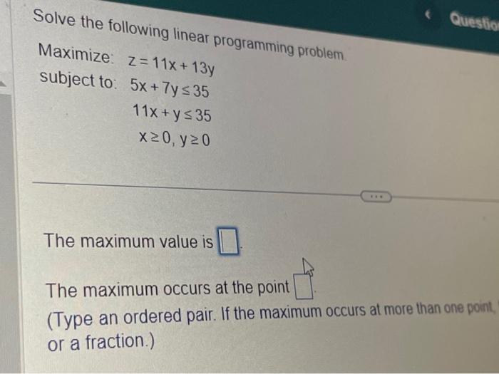 Solved Solve the following linear programming problem | Chegg.com