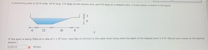 Solved A swimming pool is 20ft wide, 40 ft long, 3 ft deep | Chegg.com