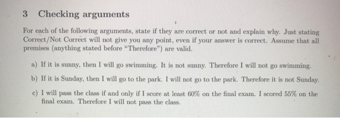 Solved 3 Checking arguments For each of the following | Chegg.com