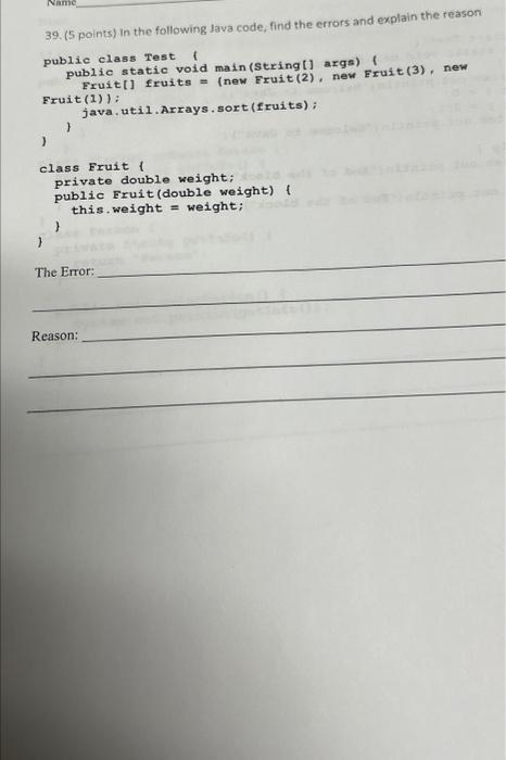 Solved 39. (5 points) In the following lava code, find the | Chegg.com
