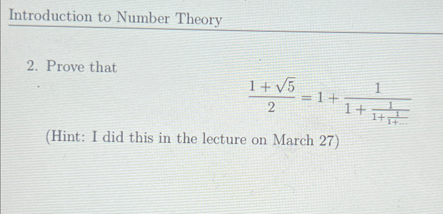 Solved Introduction to Number Theory2. ﻿Prove | Chegg.com