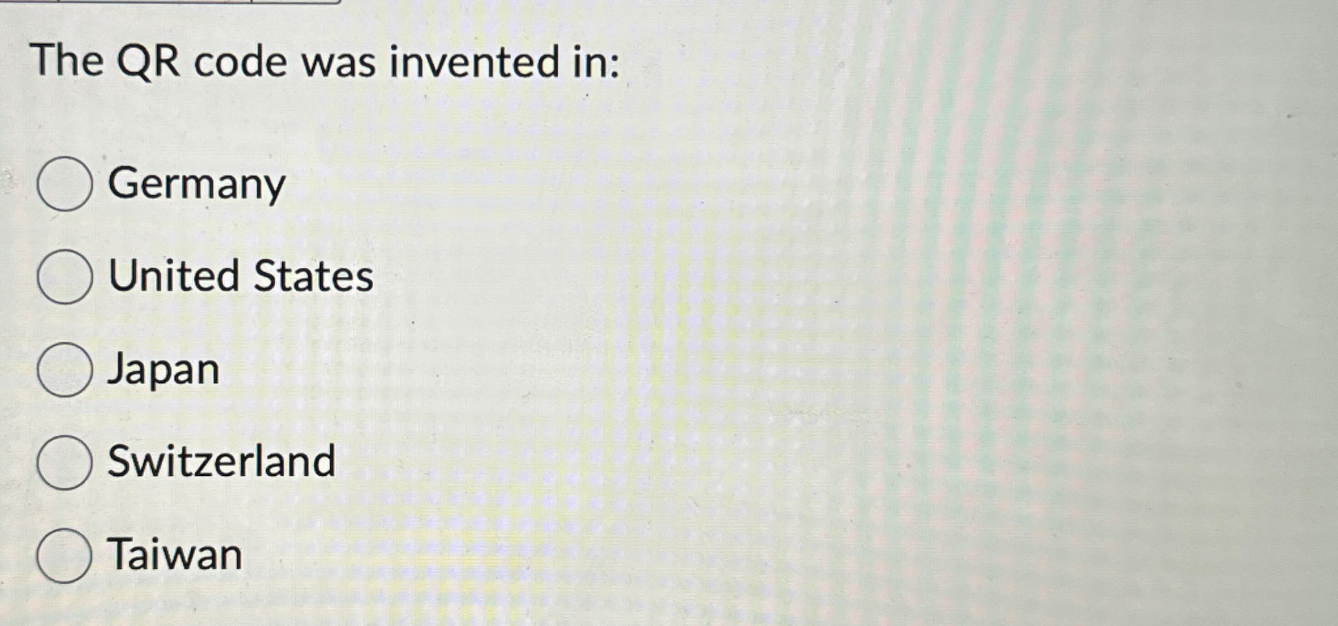 Solved The QR code was invented in:GermanyUnited | Chegg.com