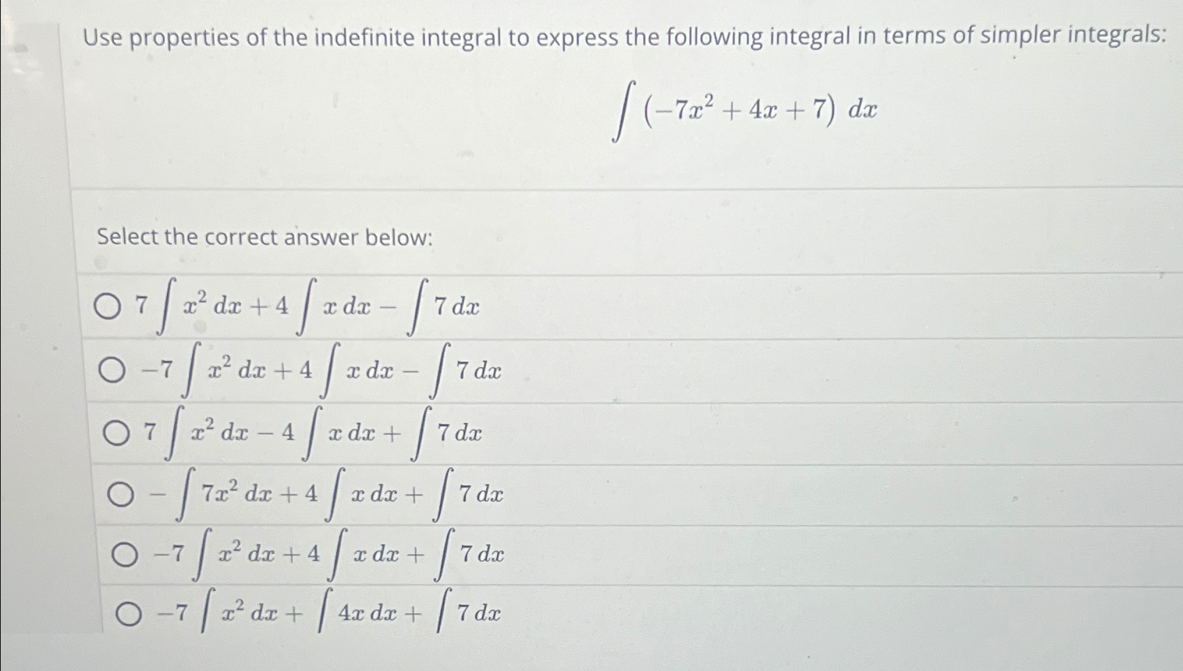 Solved Use properties of the indefinite integral to express | Chegg.com