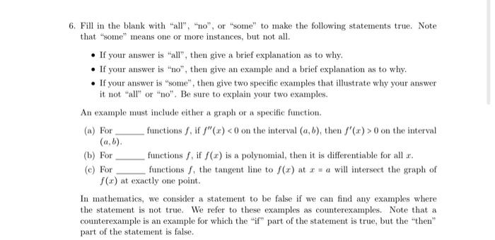 Solved 6. Fill in the blank with "all", "no", or "some" to | Chegg.com