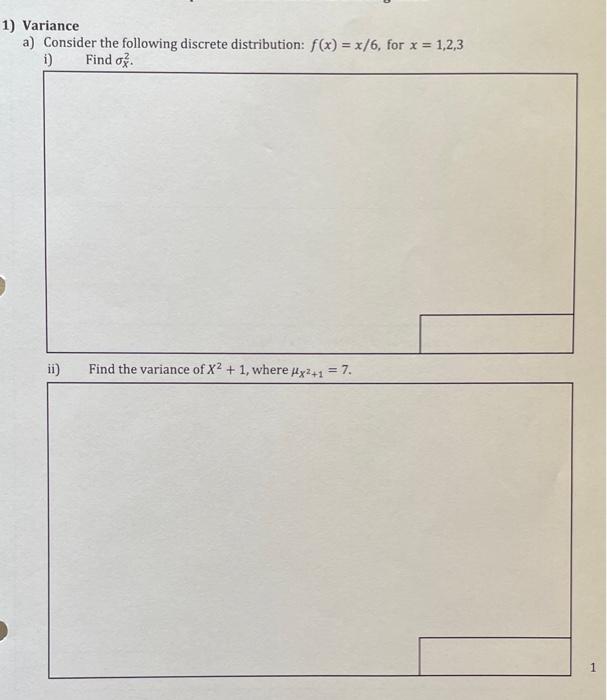 Solved 1) Variance a) Consider the following discrete | Chegg.com