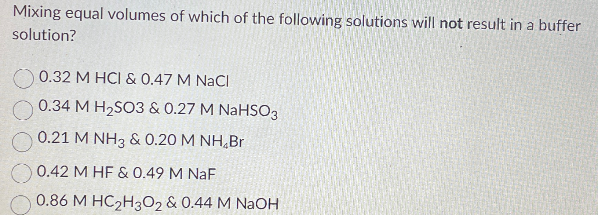 Solved Mixing equal volumes of which of the following | Chegg.com