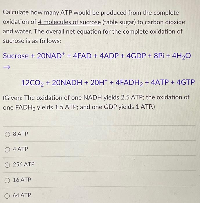 Solved Calculate how many ATP would be produced from the | Chegg.com