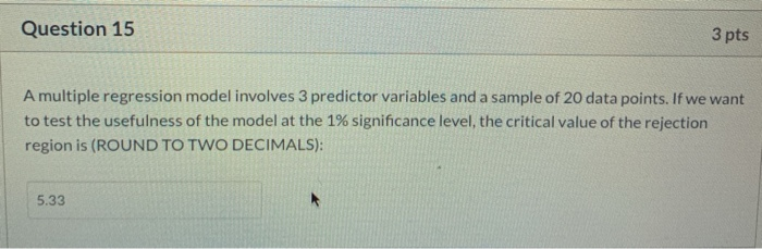 Solved Question 15 3 pts A multiple regression model | Chegg.com