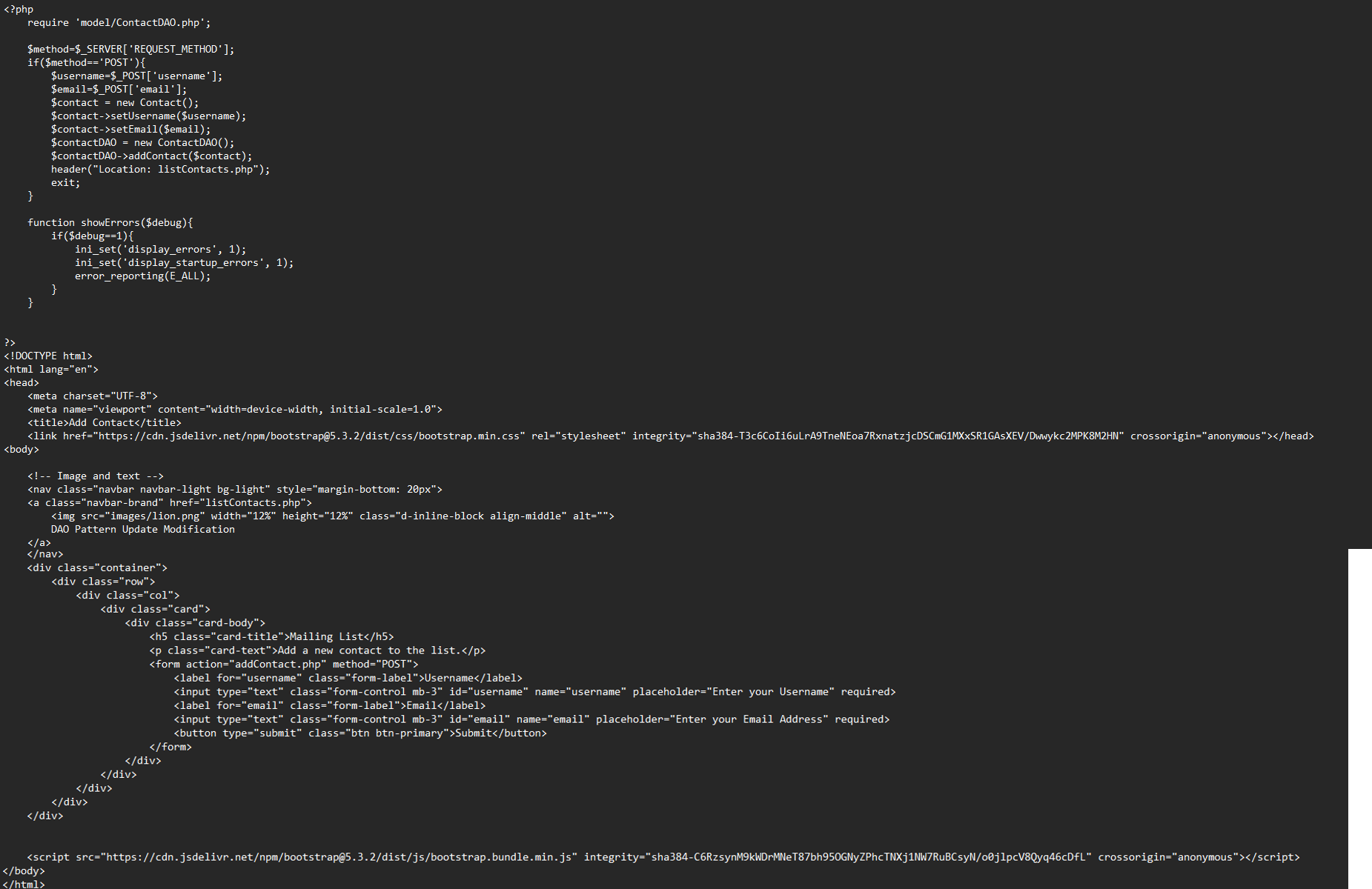 Solved Modify the **addContact.php** ﻿page to prefill the | Chegg.com