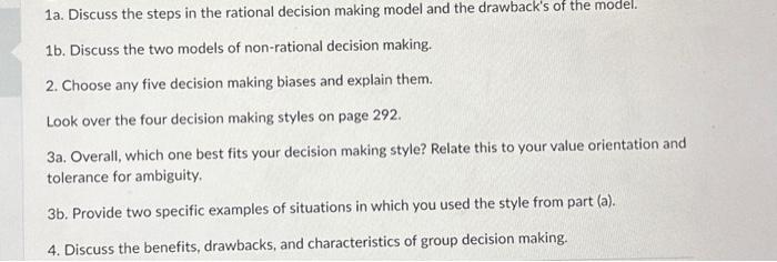Solved 1a. Discuss the steps in the rational decision making | Chegg.com