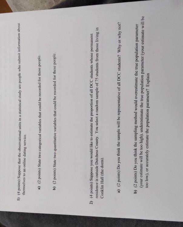 Solved 1) (4 points) Suppose that the observational units in | Chegg.com