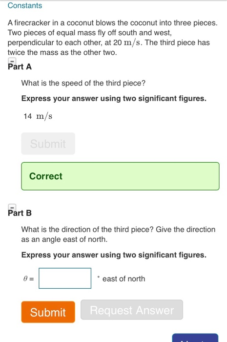 Solved Constants A firecracker in a coconut blows the | Chegg.com
