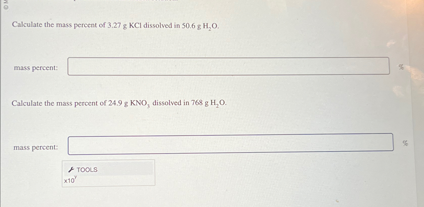 Solved Calculate the mass percent of 3.27gKCl ﻿dissolved in | Chegg.com