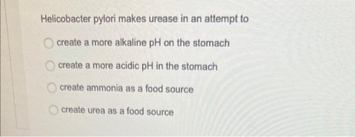 Solved Helicobacter pylori makes urease in an attempt to | Chegg.com