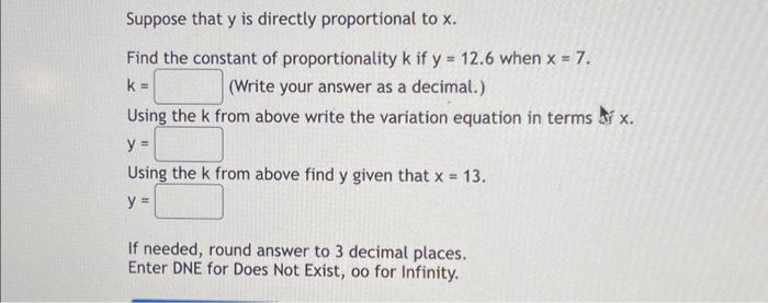 Solved Suppose that y is directly proportional to x. Find | Chegg.com