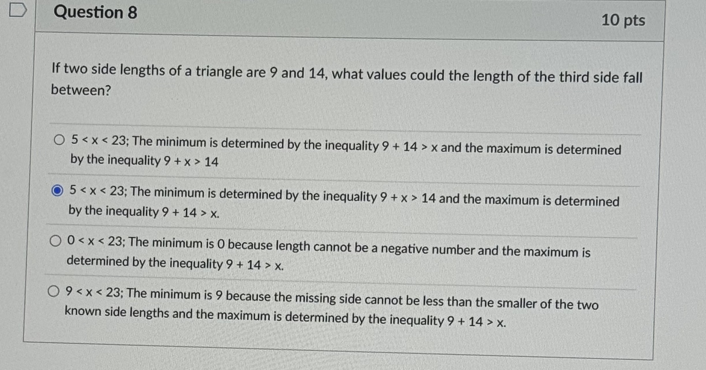 Solved Question 8If ﻿two side lengths of ﻿a triangle are 9 | Chegg.com
