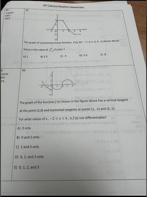 Solved AP Calculus Baseline Assessment What is the value of | Chegg.com