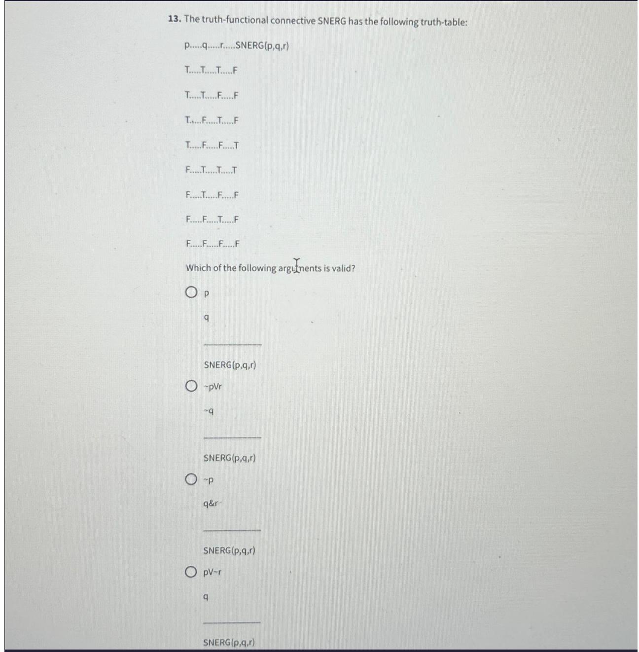 Solved The truth-functional connective SNERG has the | Chegg.com