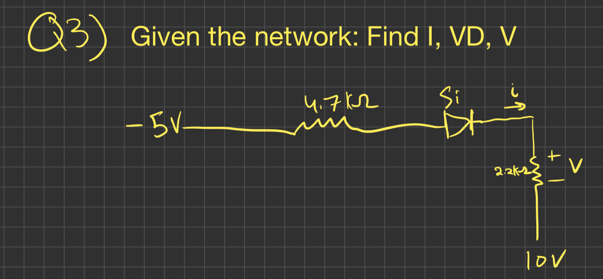 Solved Q3) ﻿Given the network: Find I, VD, ﻿V | Chegg.com