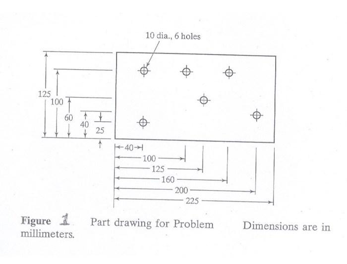 Solved Write the part program to drill the holes in the part | Chegg.com