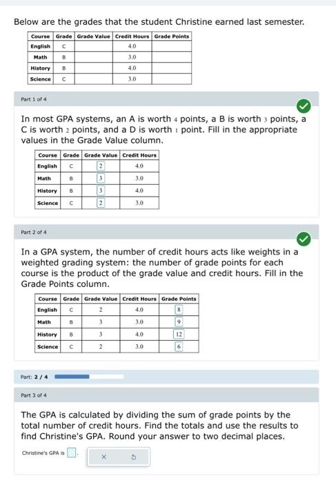 Solved Below are the grades that the student Christine | Chegg.com