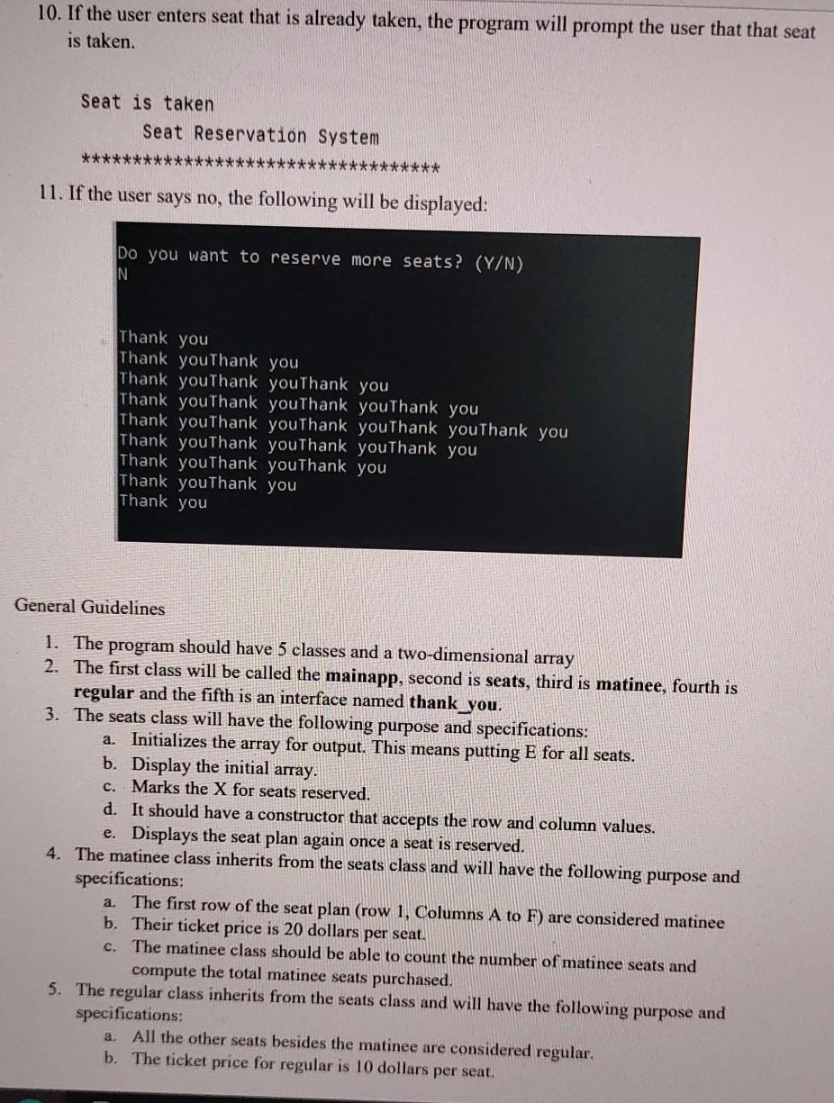 Solved General Description: The program is a seat | Chegg.com