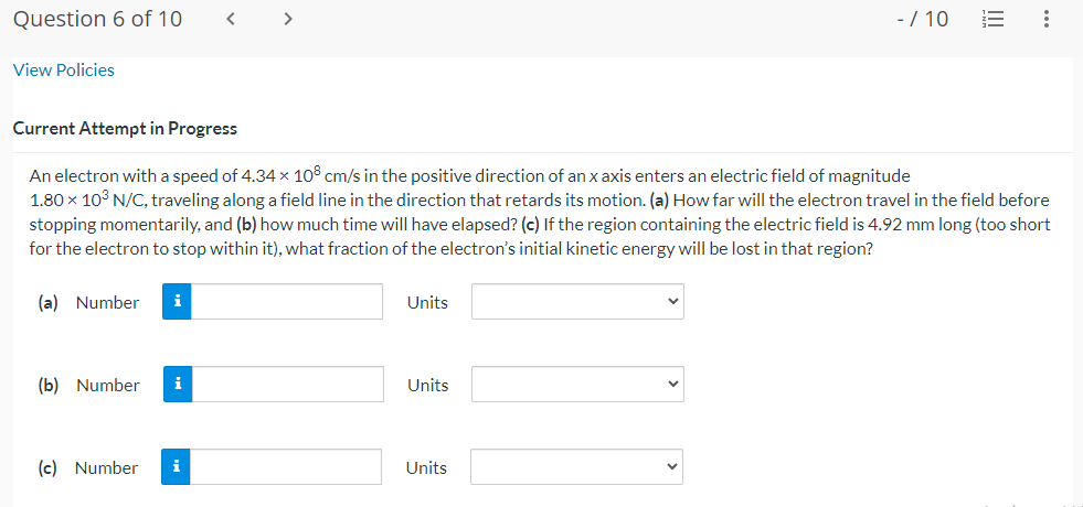 Solved View PoliciesCurrent Attempt in ProgressAn electron | Chegg.com