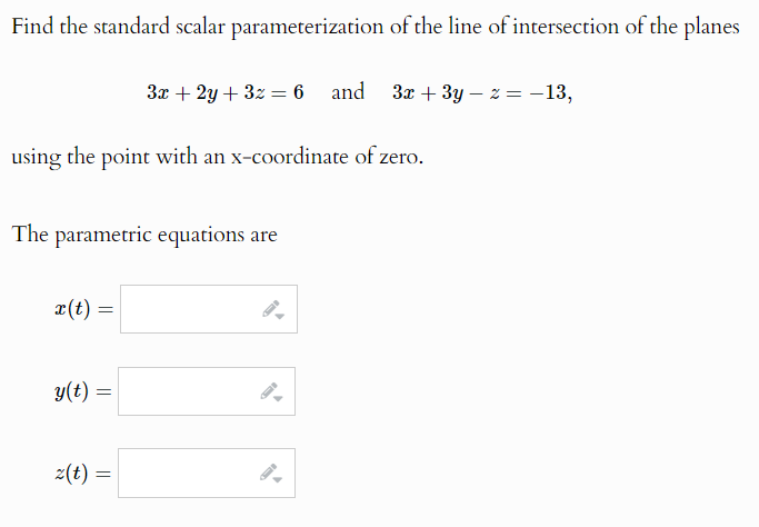 Solved Find the standard scalar parameterization of the line | Chegg.com