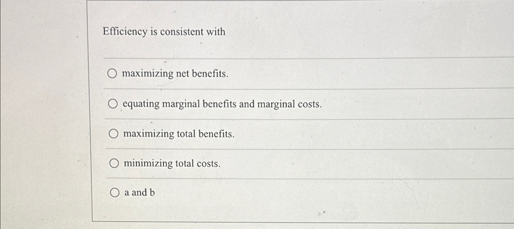 Solved Efficiency is consistent withmaximizing net | Chegg.com
