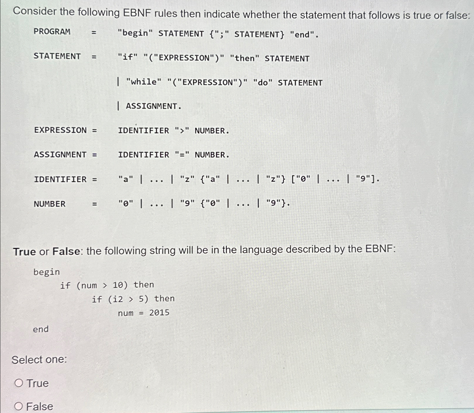 Solved Consider the following EBNF rules then indicate | Chegg.com