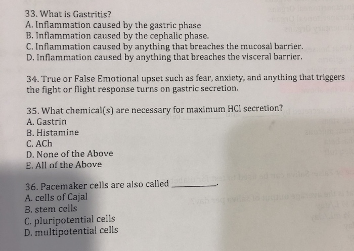 Solved 33. What is Gastritis? A. Inflammation caused by the | Chegg.com