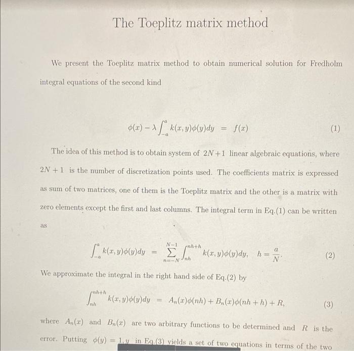 Solved The Toeplitz matrix method We present the Toeplitz | Chegg.com