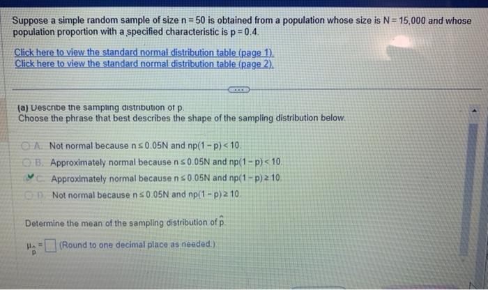 Solved Suppose a simple random sample of size n=50 is | Chegg.com