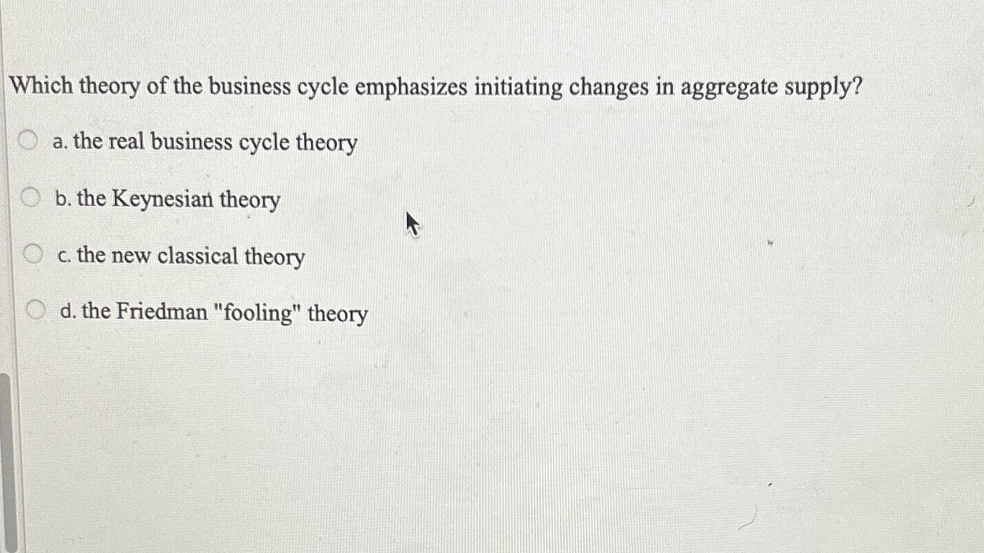 Solved Which theory of the business cycle emphasizes | Chegg.com