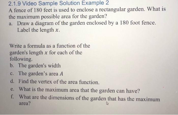 Solved 2.1.9 Video Sample Solution Example 2 A fence of 180 | Chegg.com