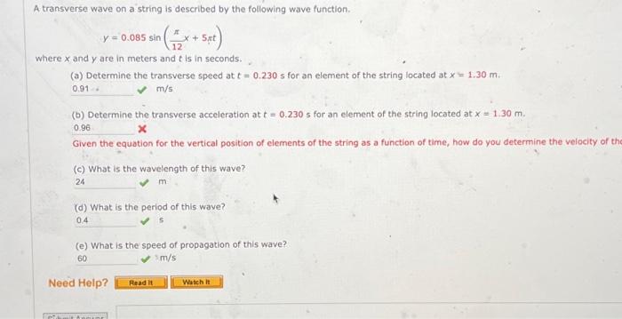 Solved A transverse wave on a string is described by the | Chegg.com