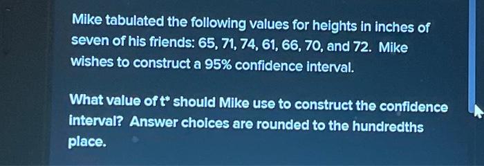 Solved Mike tabulated the following values for heights in | Chegg.com