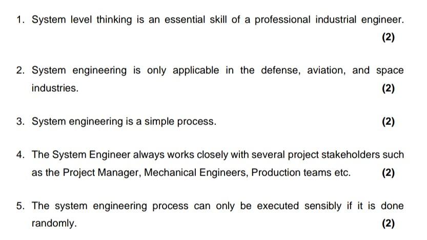 Solved 1. System level thinking is an essential skill of a | Chegg.com
