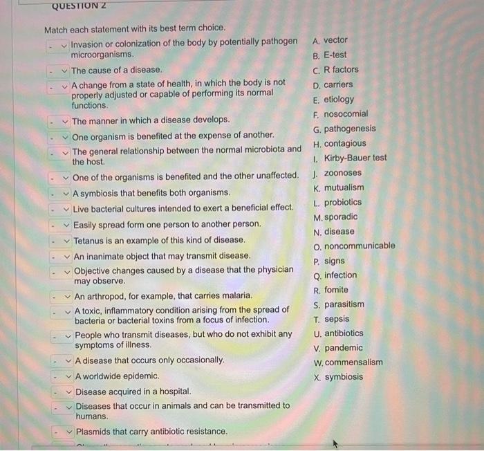 Solved QUESTION 2 Match each statement with its best term | Chegg.com