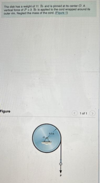 Solved The disk has a weight of 11lb and is pinned at its | Chegg.com