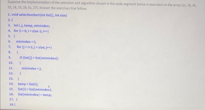 Solved Suppose the implementation of the selection sort | Chegg.com