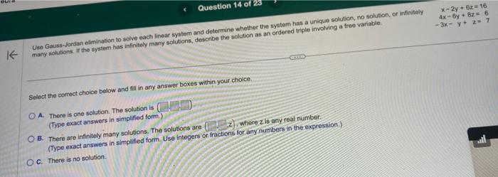 Solved Use Gauss-Jordan elimination to solve each linear | Chegg.com