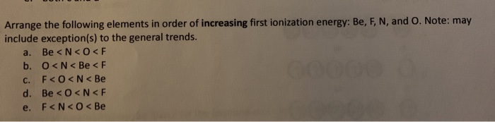 Solved Arrange the following elements in order of increasing | Chegg.com
