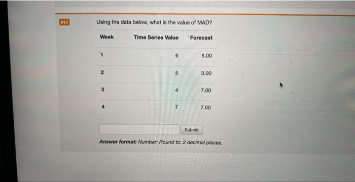Solved Using the data below, what is the value of MSE? | Chegg.com