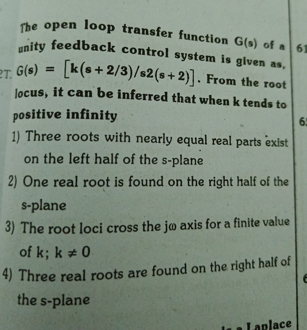 Solved The open loop transfer function G(s) ﻿of a unity | Chegg.com