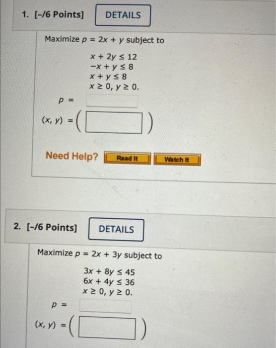 Solved Maximize p=2x+y subject to | Chegg.com