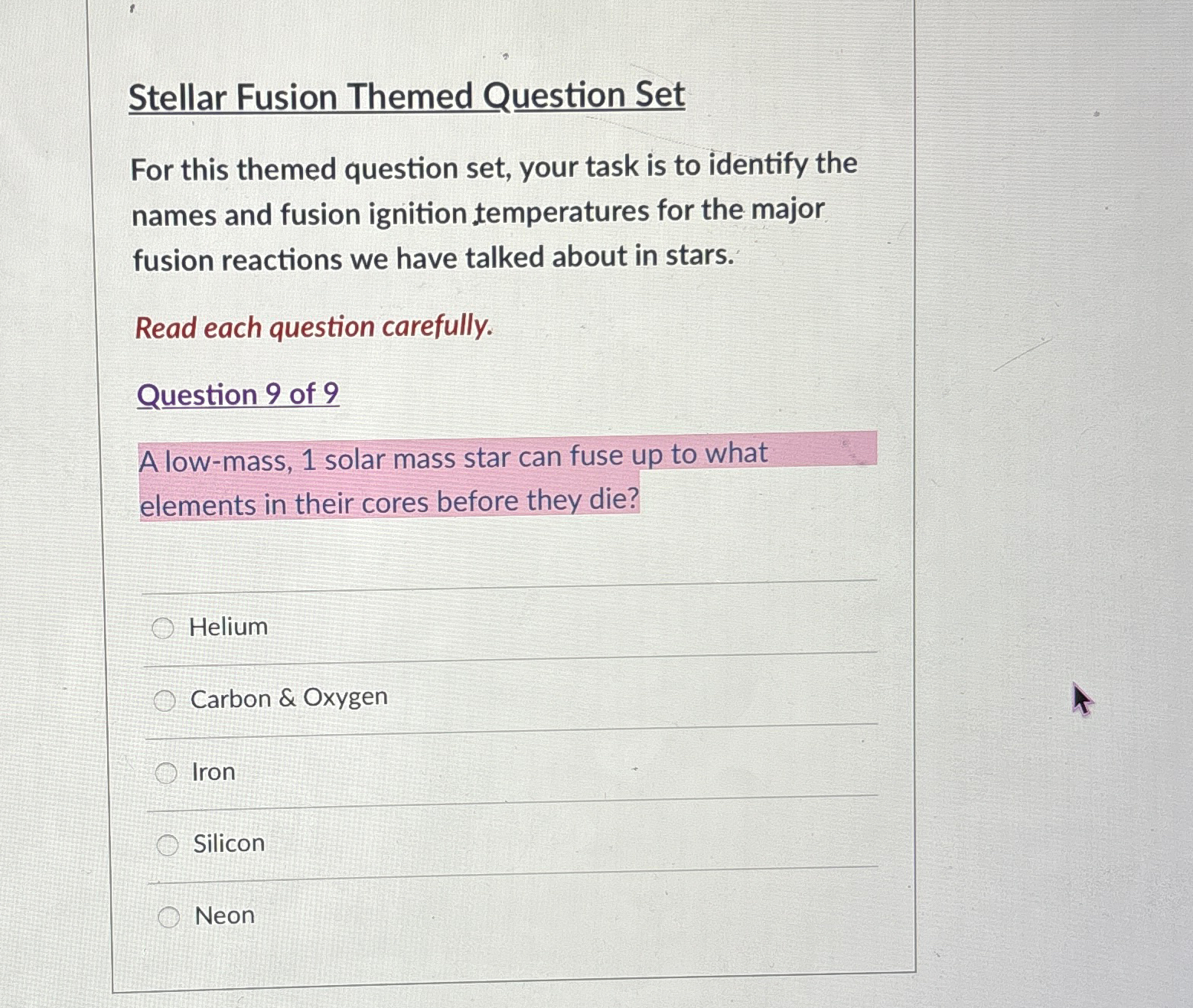 Solved Stellar Fusion Themed Question SetFor this themed | Chegg.com
