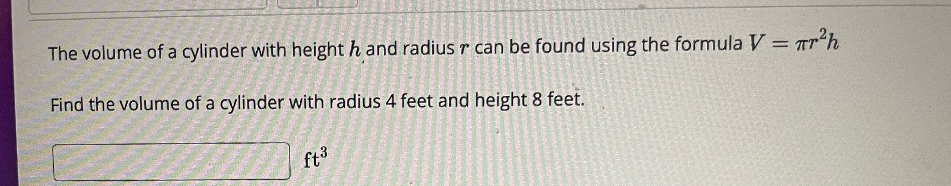 Solved The volume of a cylinder with height h ﻿and radius r | Chegg.com